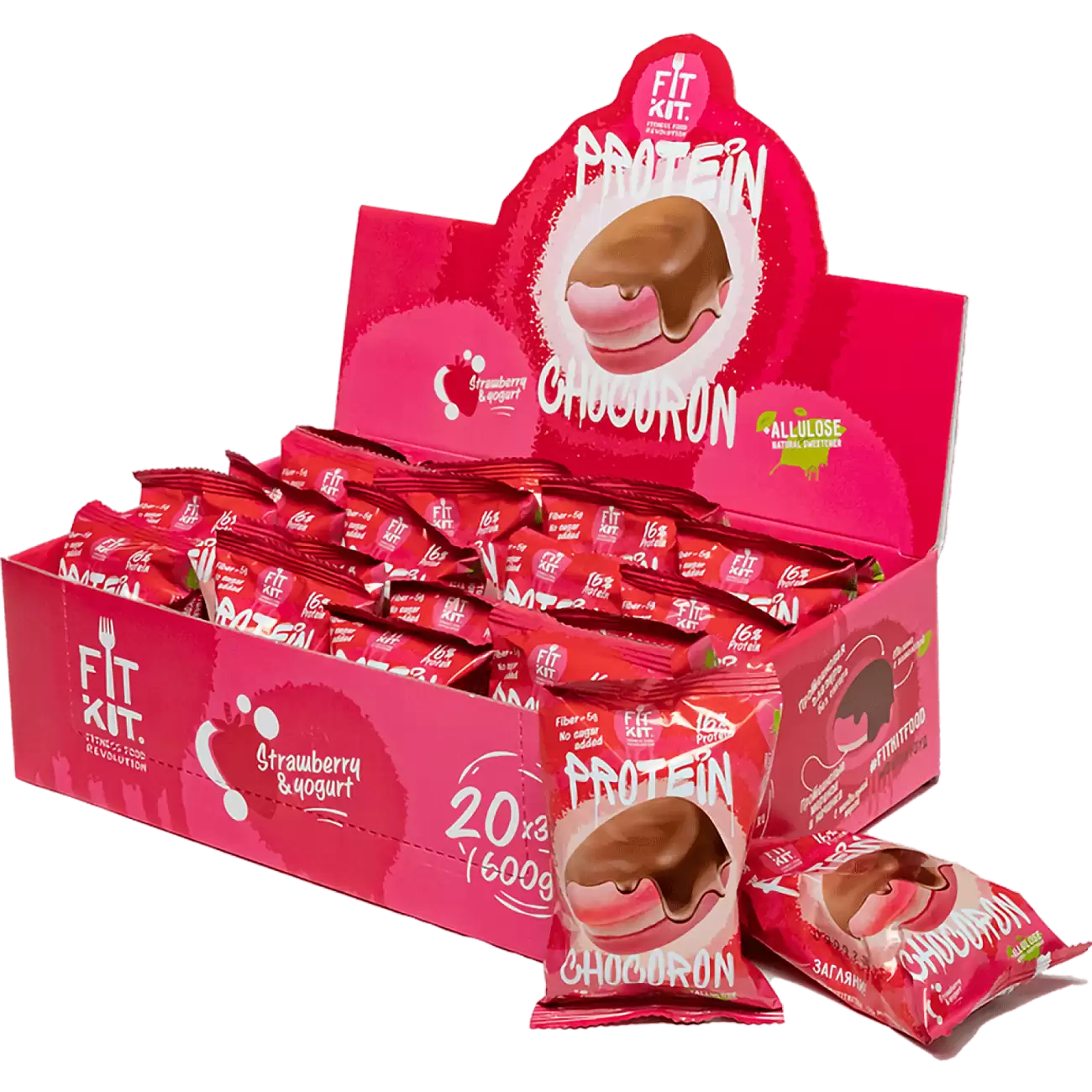 Купить Fit Kit Макарон Protein Chocoron Клубника-Йогурт, 30 г, 20 шт в ...